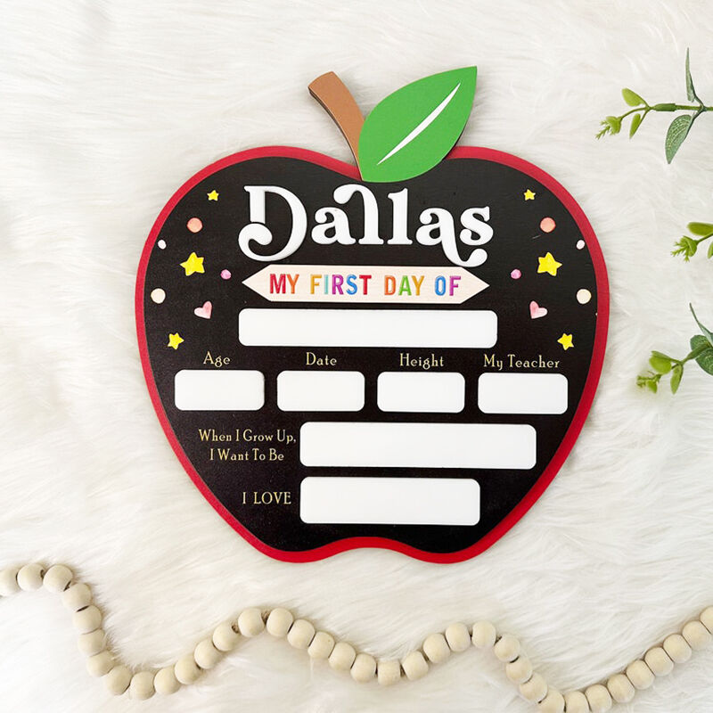 Personalized Name First Day Of School Sign with Custom Name Apple ...